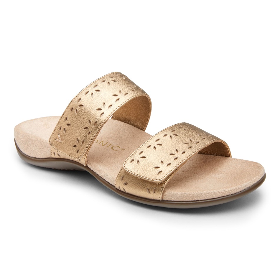 Randi Slide Sandale Cuir Doré Vionic [VIONICFR228] : Chaussures de ...